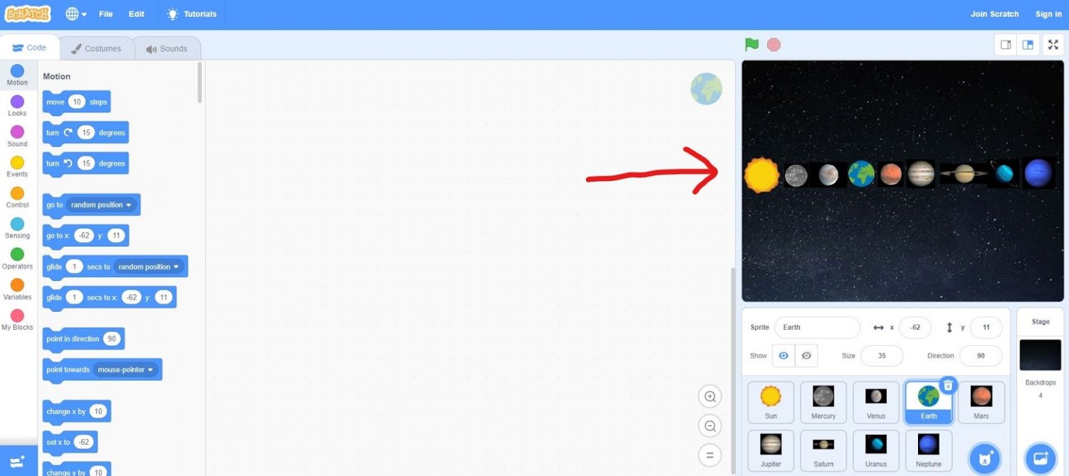 Solar Sytem Project for Kids using Scratch | Codingal