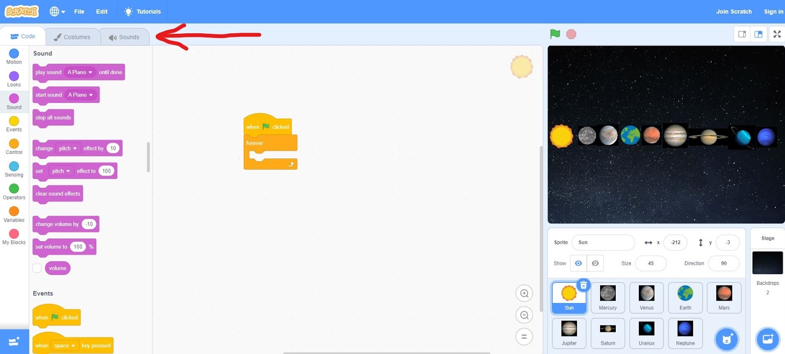 Solar Sytem Project for Kids using Scratch | Codingal