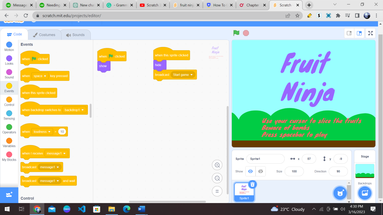 How to create a fruit ninja game on Scratch