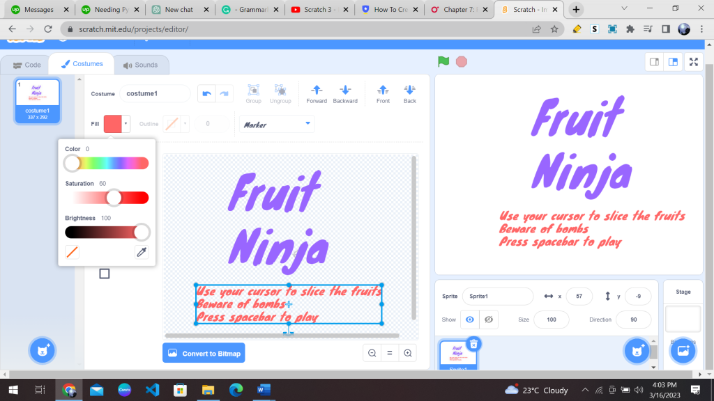 How to create a fruit ninja game on Scratch